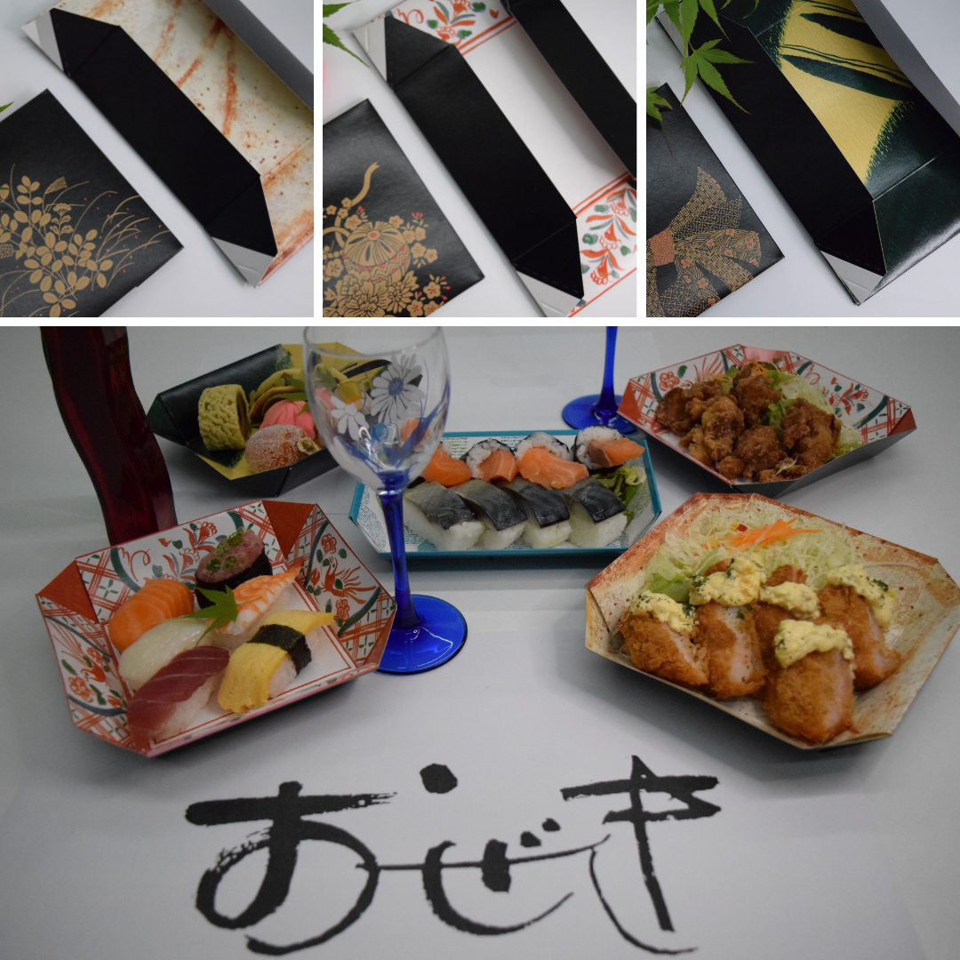 Ozeki Box - Paper Tableware Set with Traditional Japanese Designs (3-d