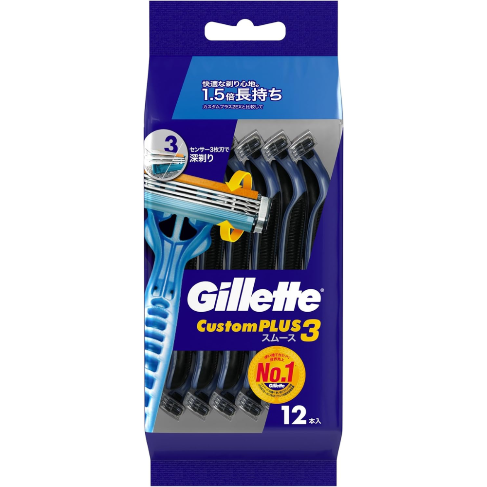 Gillette Custom Plus 3 Smooth Disposable Razors – 12pcs Deep Shave Sen