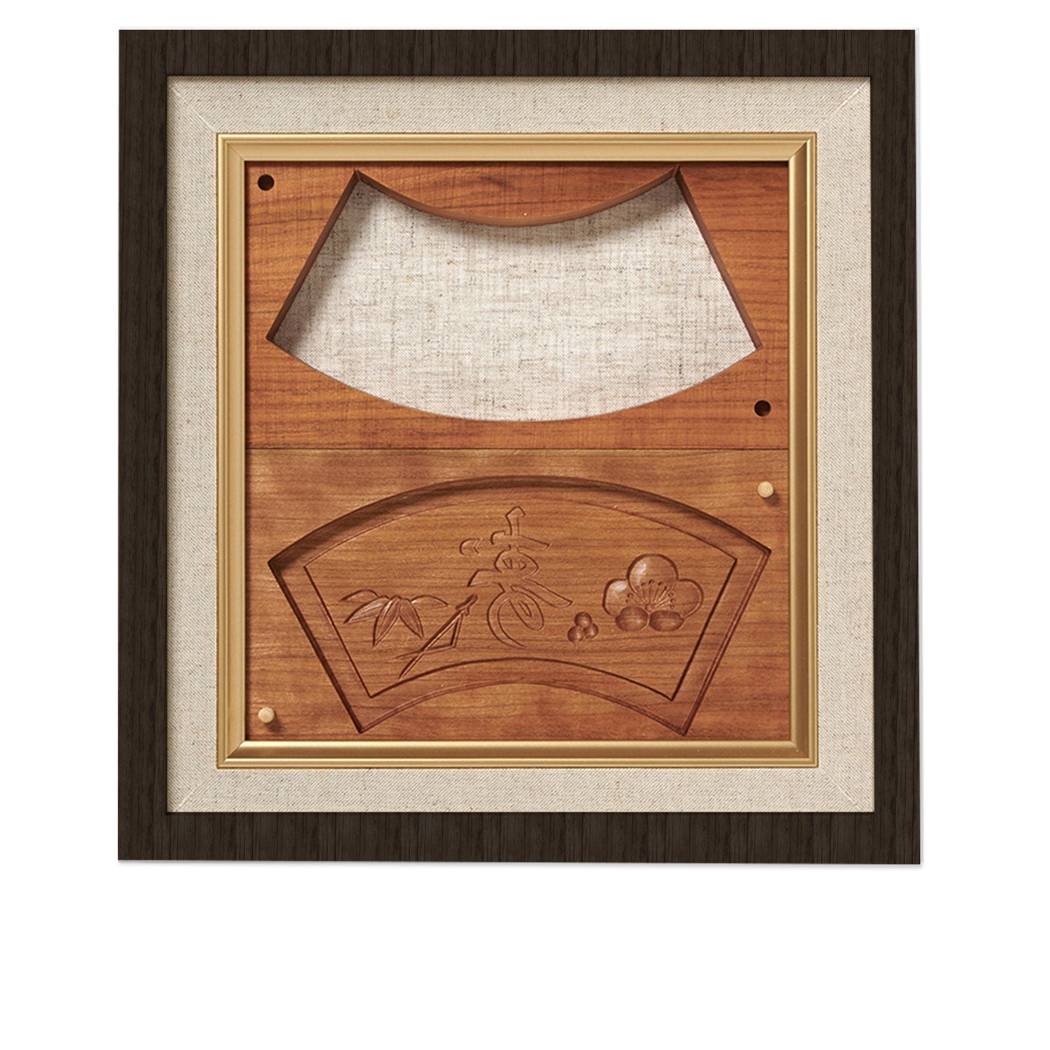 Rakugan Wooden Mold Art Frame – Kotobuki Pine Bamboo Plum Design - Kur