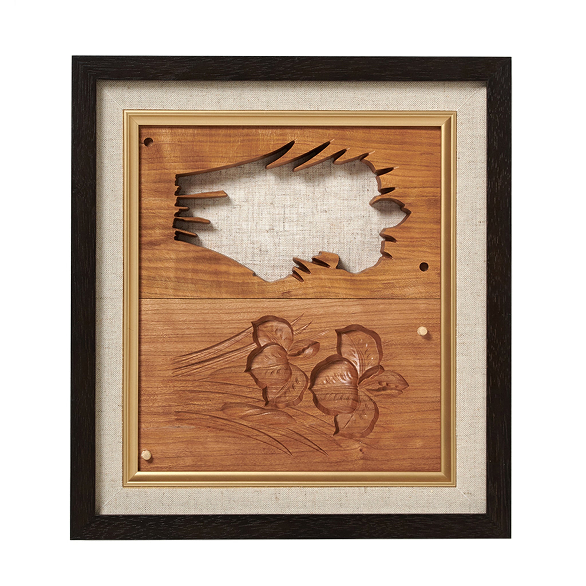 Rakugan Wooden Mold Art Frame – Iris Flower Japanese Décor - Kurumira